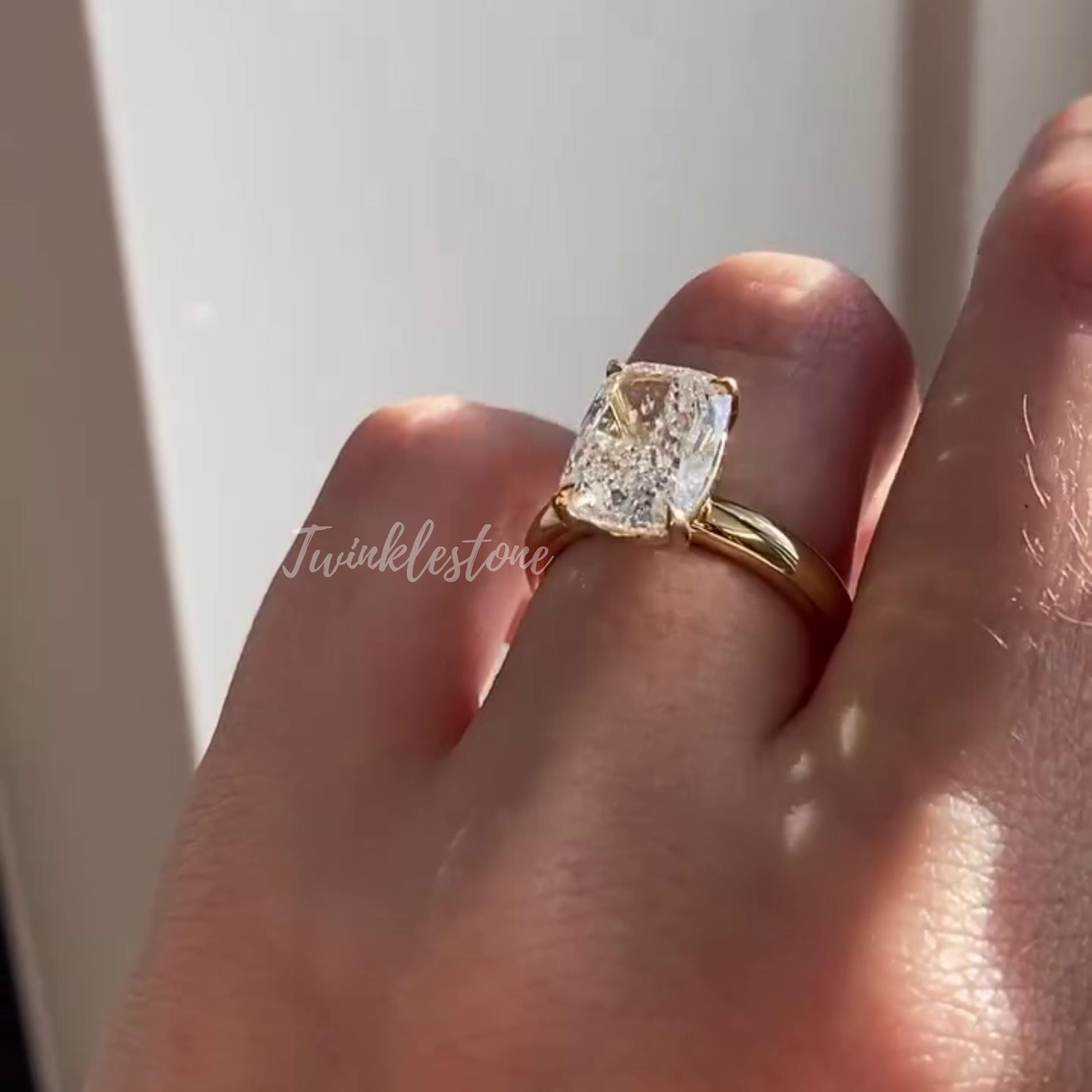 3 CT Elongated Cushion Cut Moissanite Diamond Engagement Ring, 14K/18K ...