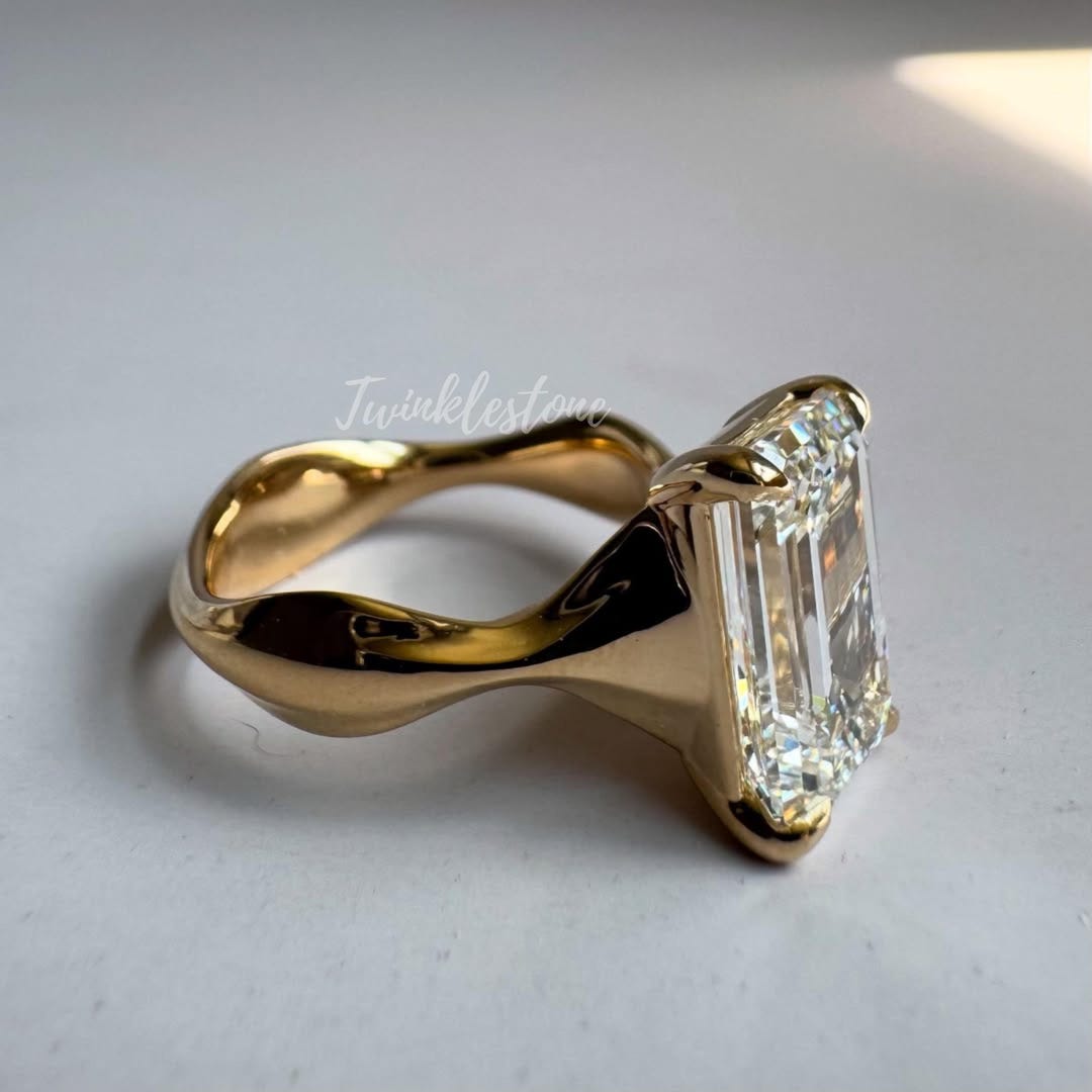 4 CT Emerald Cut Moissanite Diamond Engagement Ring, 14K/18K Solid Gold ...