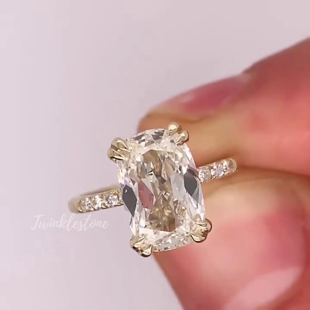 3.50 CT Elongated Cushion Cut Moissanite Engagement Ring, 14K/18K Solid ...