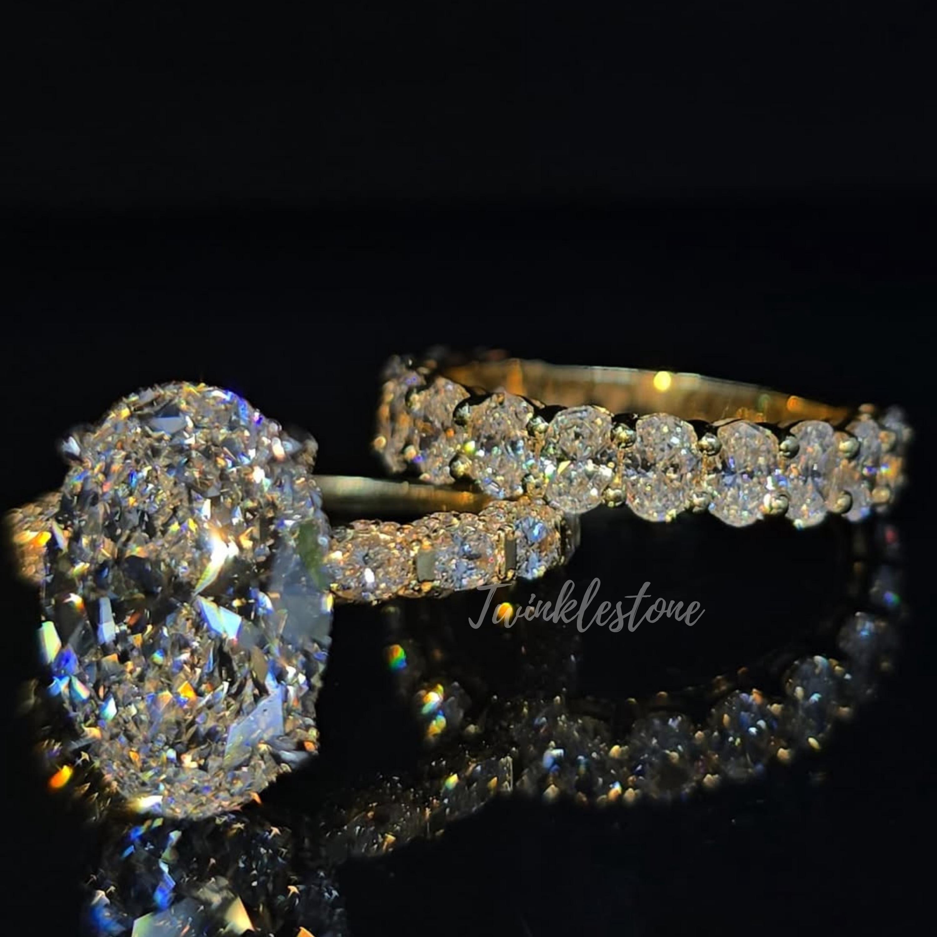 3 CT Oval Cut Moissanite Wedding Bridal Set, 14K/18K Solid Gold With ...