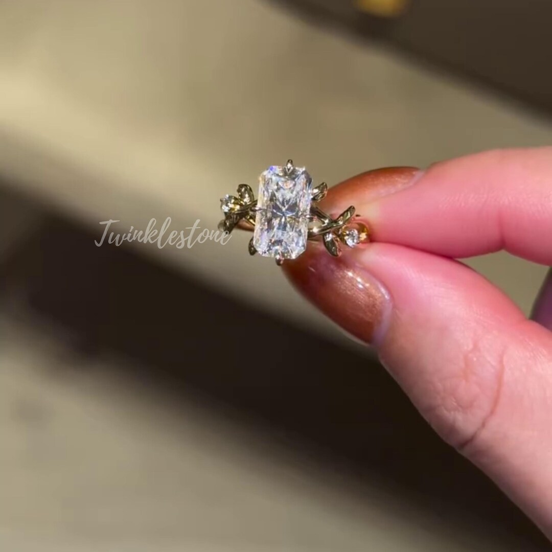 3 CT Elongated Radiant Cut Moissanite Engagement Ring, 14K/18K Solid ...