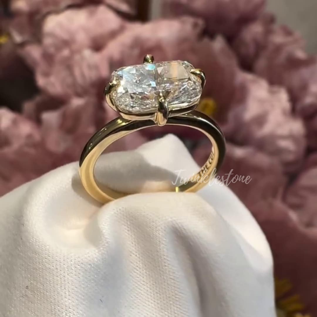 2.50 CT East West Elongated Cushion Cut Moissanite Engagement Ring, 18K ...