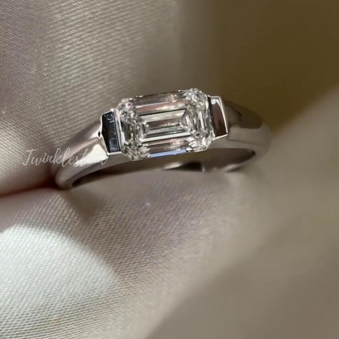 East West Radiant Cut Half Bezel Set, 2.50 CT Radiant Cut Moissanite ...