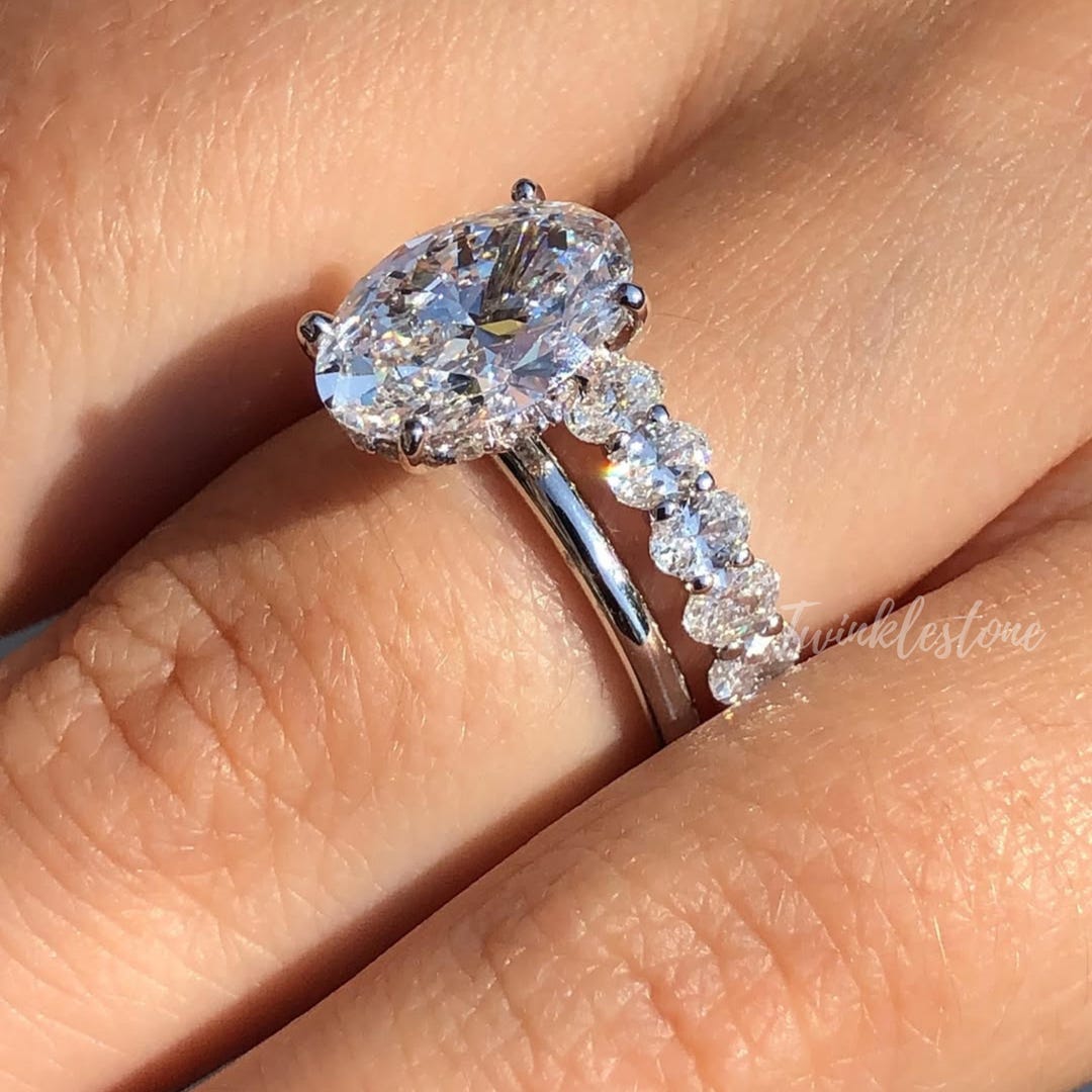 3.50 CT Oval Cut Moissanite Wedding Bridal Set, 14K/18K Solid Gold With ...