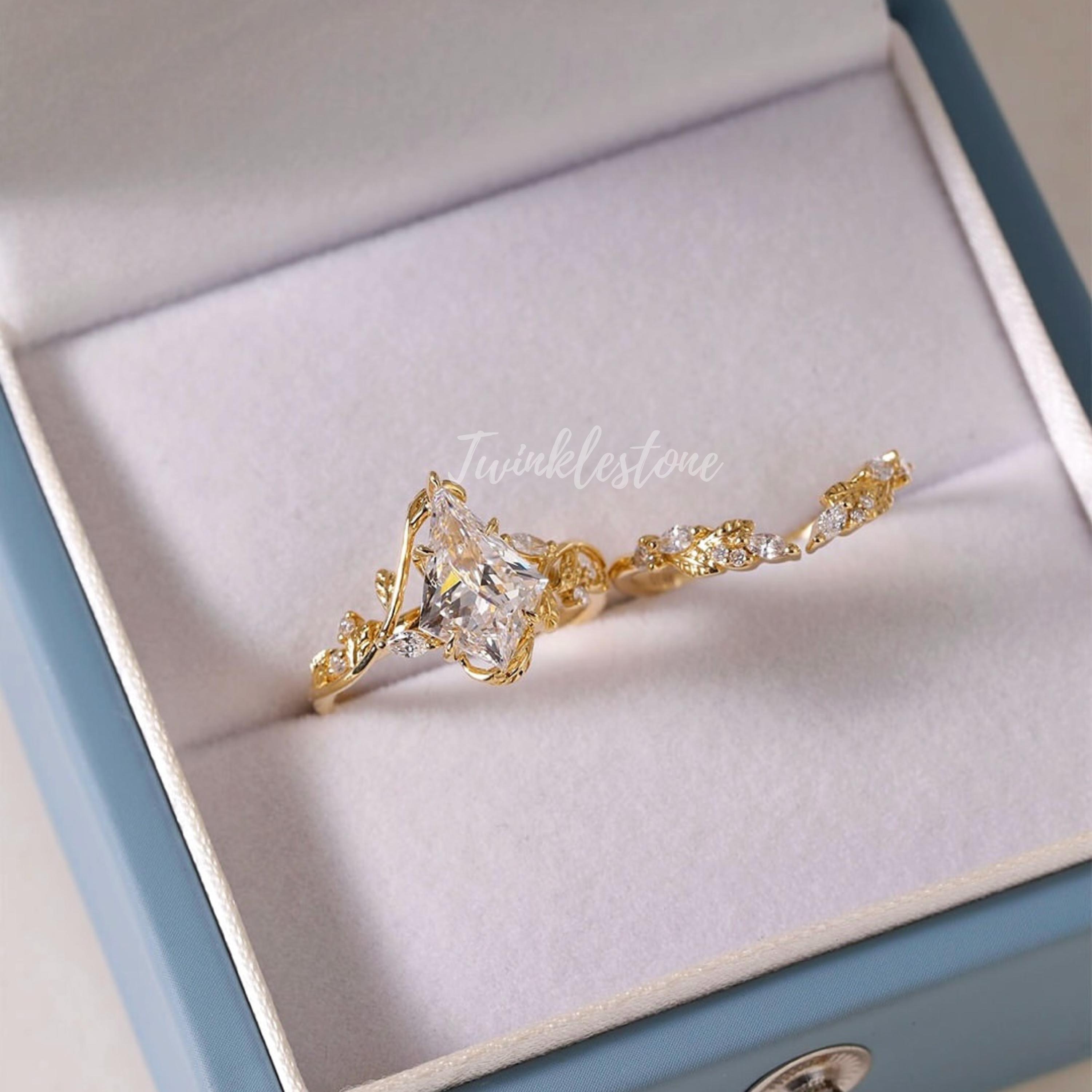2.50 CT Kite Cut Moissanite Wedding Bridal Set, 18K Solid Gold ...
