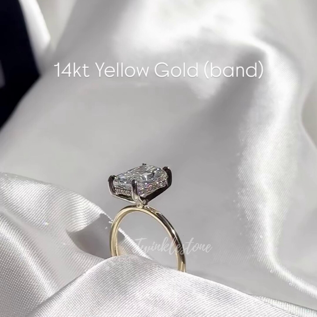 3 CT Radiant Cut Moissanite Engagement Ring, 14K/18K Solid Yellow Gold ...