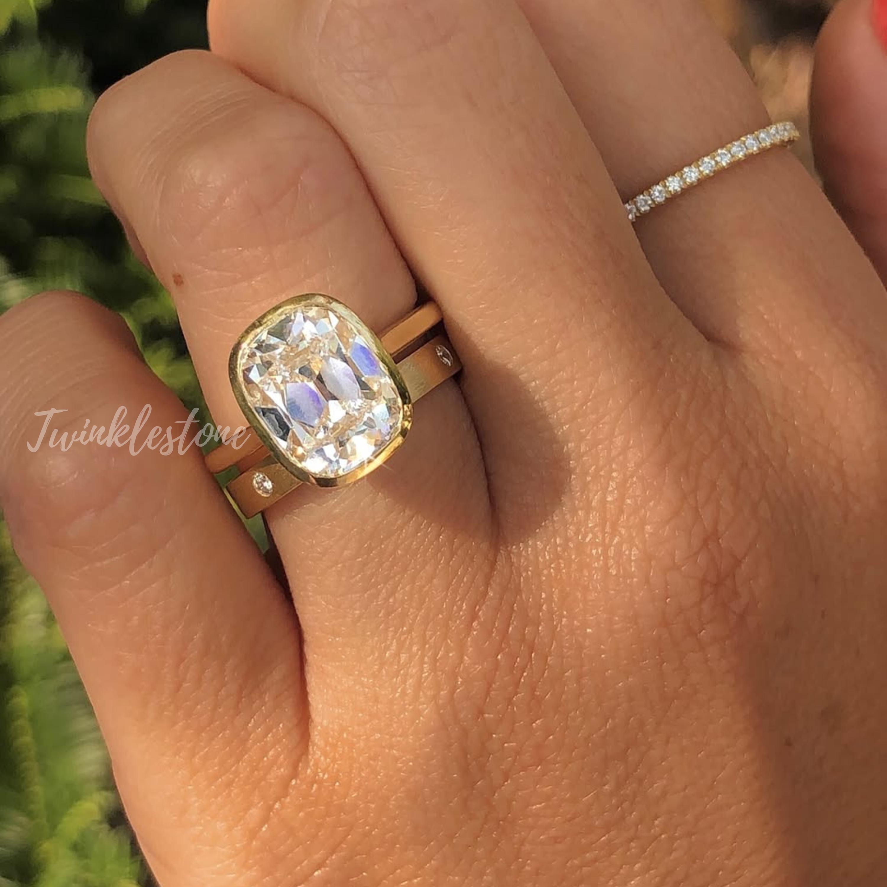 4 CT Old Mine Elongated Cushion Cut Moissanite Engagement Ring, 14K/18K ...