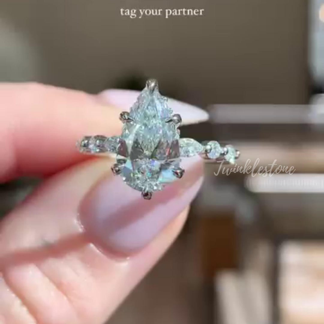 3 CT Pear Cut Moissanite Engagement Ring, 14K/18K Solid Gold, Marquise ...