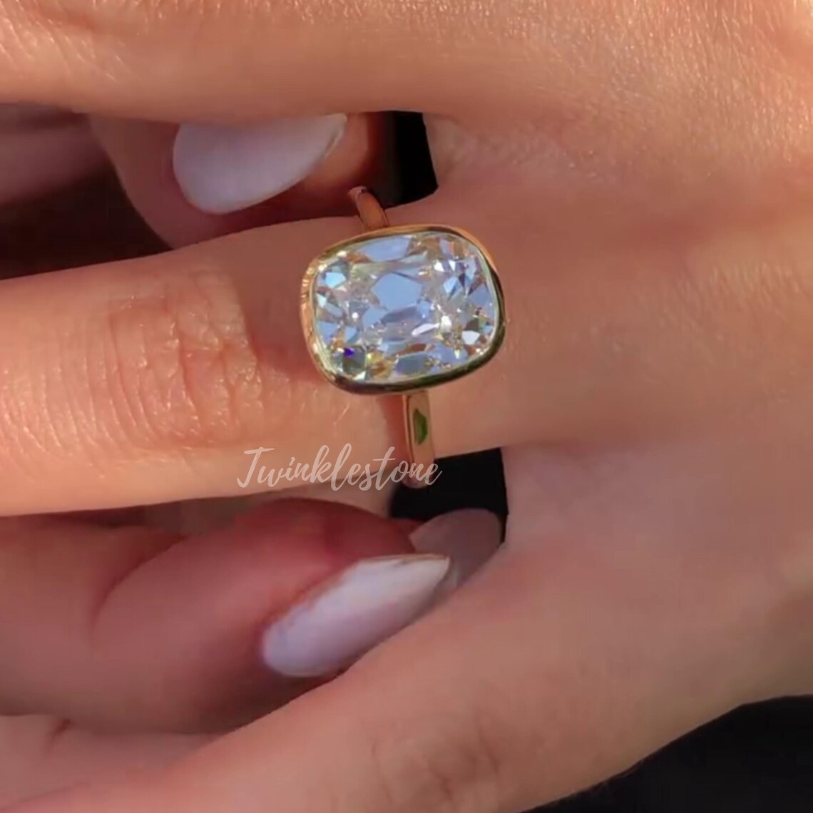 4 CT Old Mine Elongated Cushion Cut Moissanite Engagement Ring, 14K/18K ...