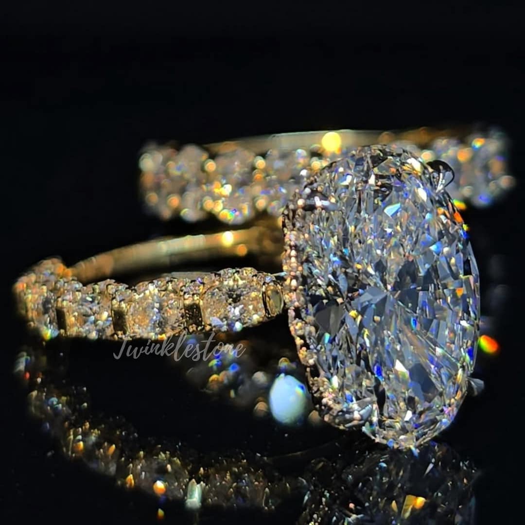 3 CT Oval Cut Moissanite Wedding Bridal Set, 14K/18K Solid Gold With ...