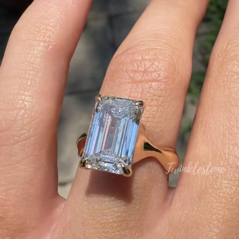 4 CT Emerald Cut Moissanite Diamond Engagement Ring, 14K/18K Solid Gold ...