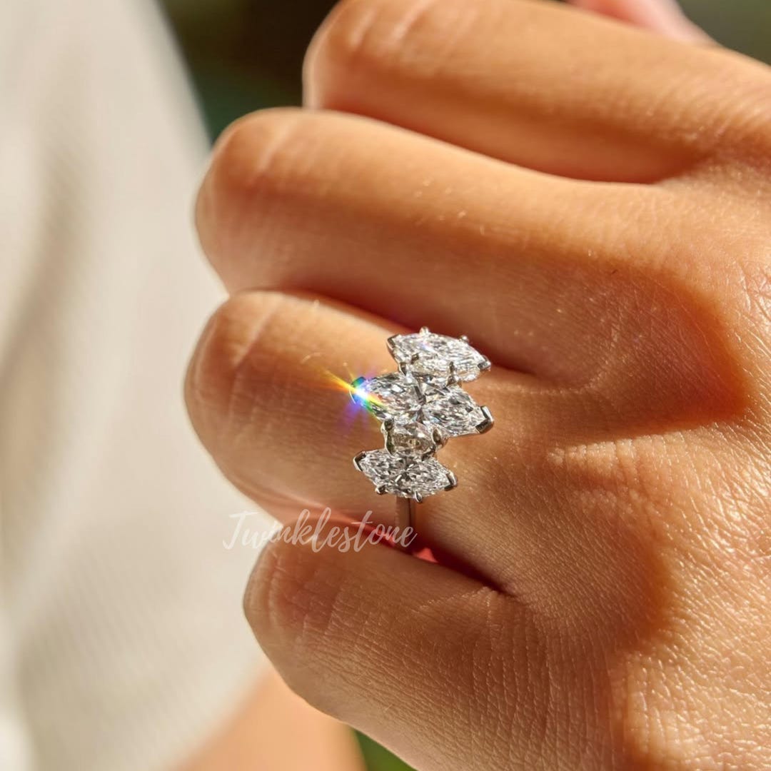 4 TCW Marquise Cut Trilogy Moissanite Engagement Ring 14K Solid Gold ...