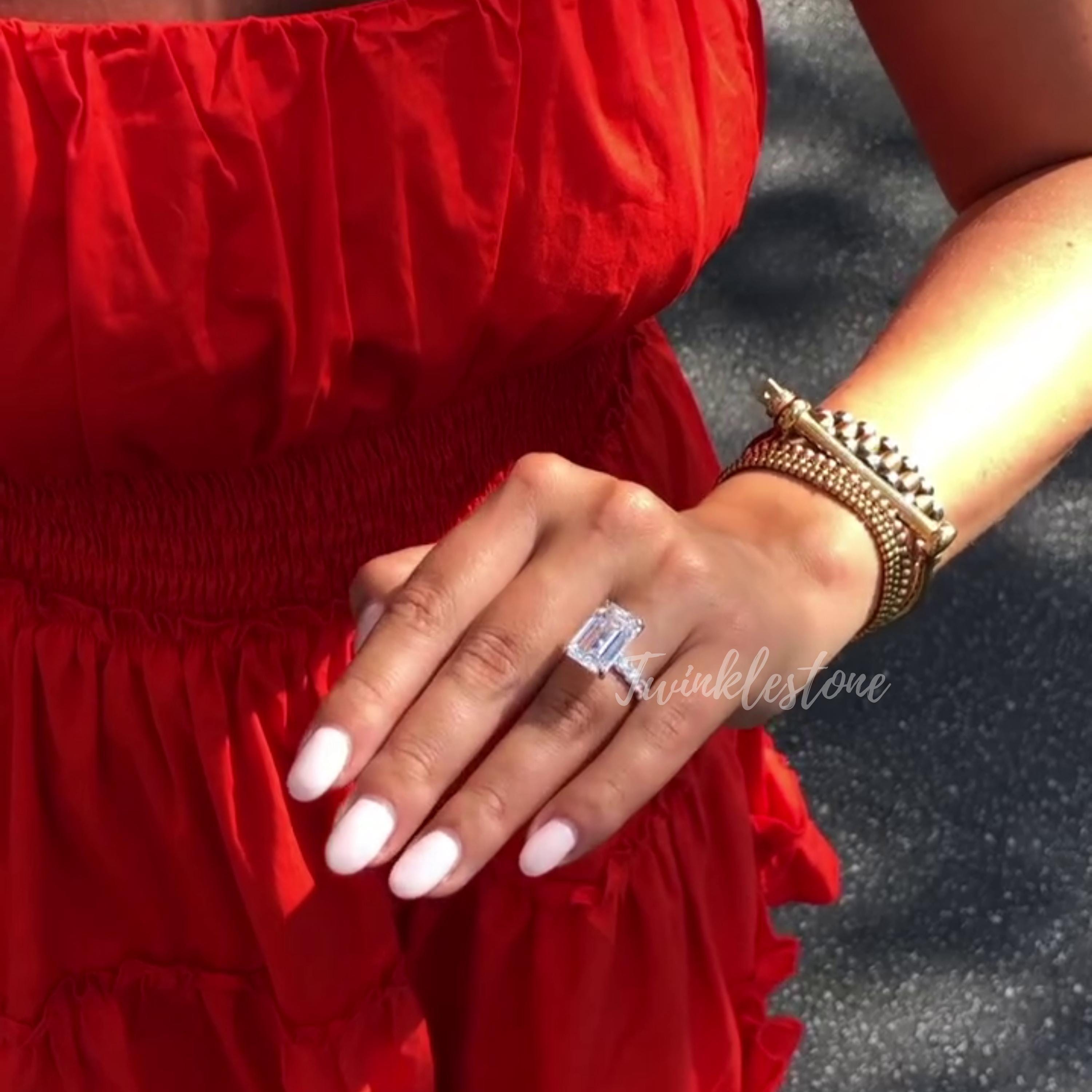 4 CT Emerald Cut Moissanite Engagement Ring, 14K/18K Solid Yellow Gold ...