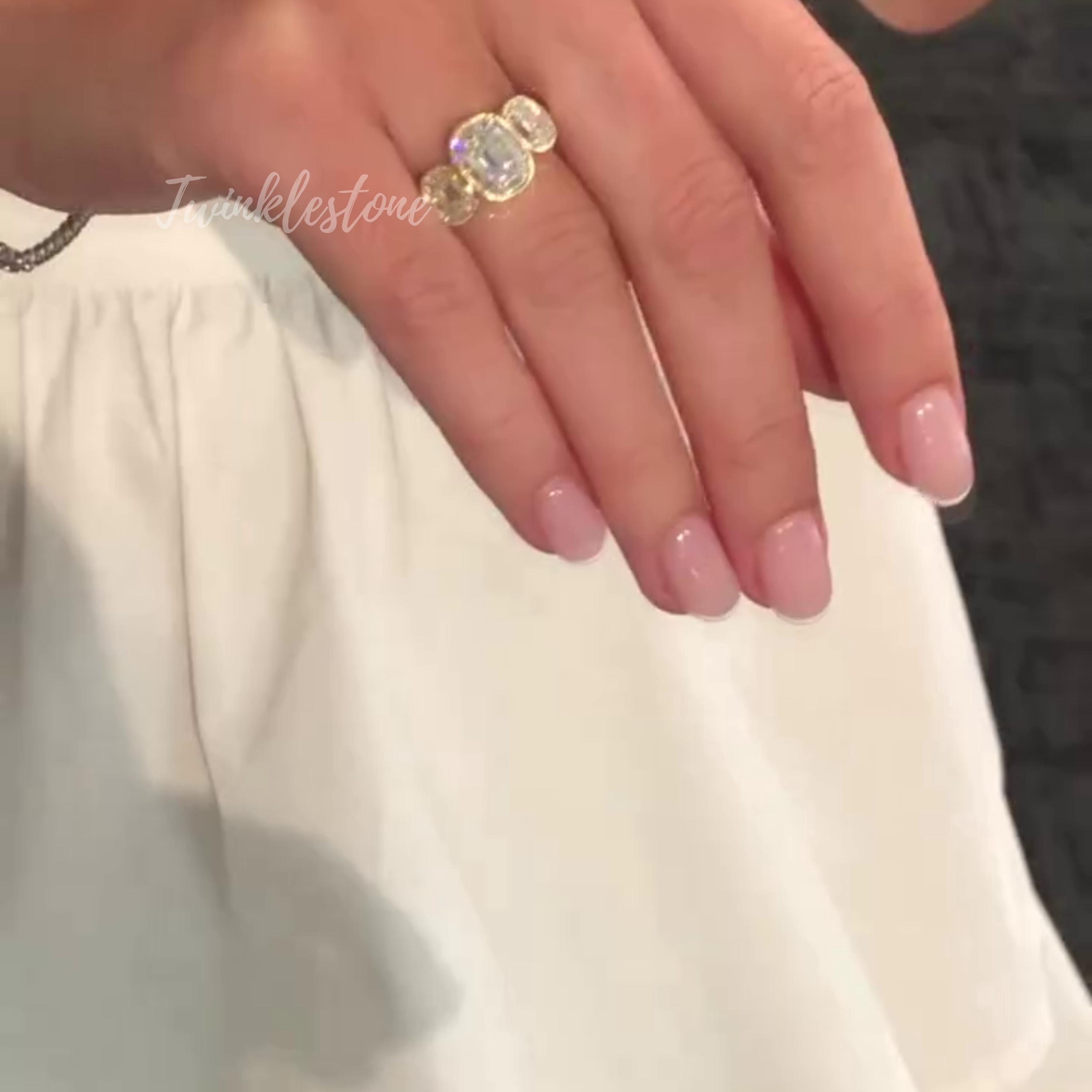 Three Stone Elongated Cushion Cut Moissanite Engagement Ring, 18K Solid ...