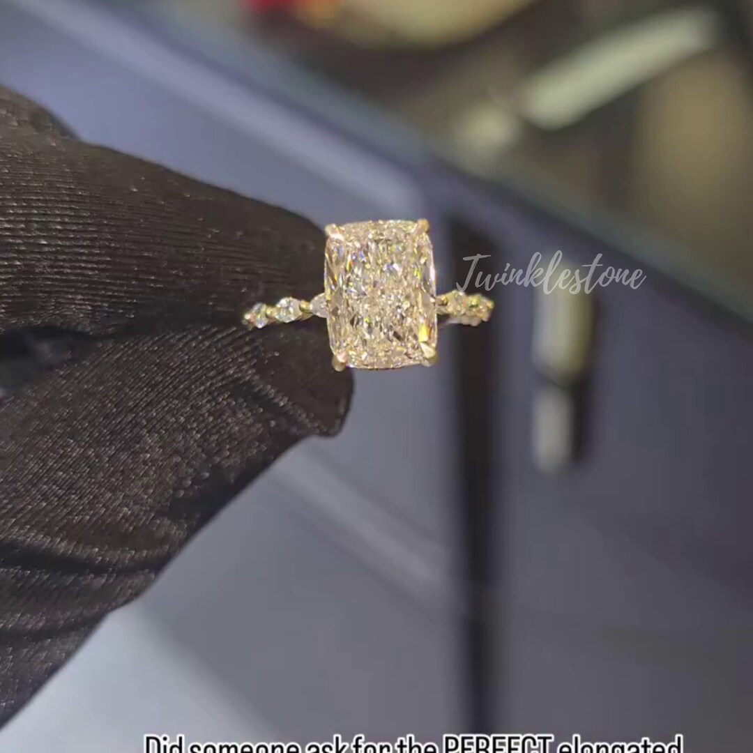 4 CT Elongated Cushion Cut Moissanite Engagement Ring, 14K/18K Solid ...
