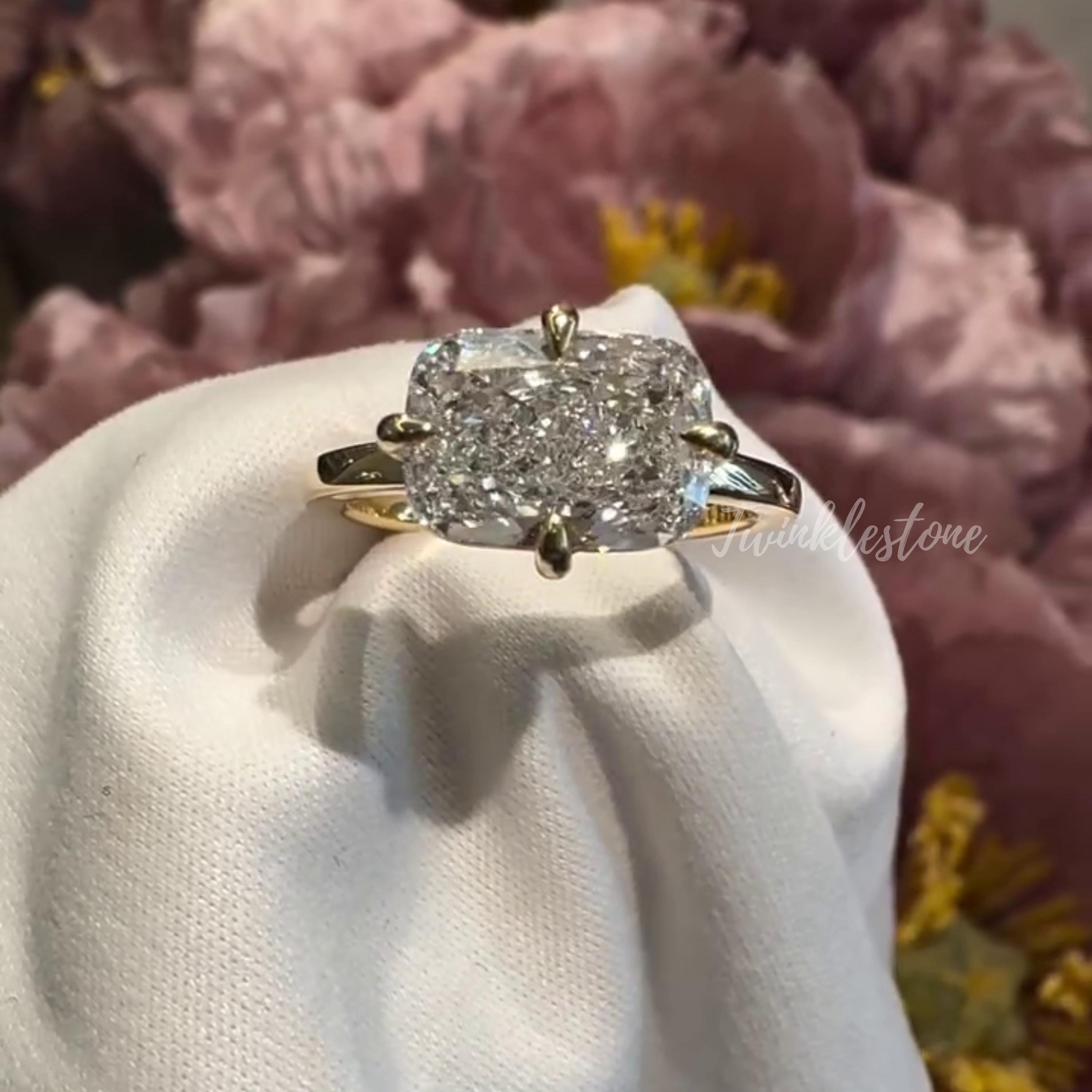 2.50 CT East West Elongated Cushion Cut Moissanite Engagement Ring, 18K ...
