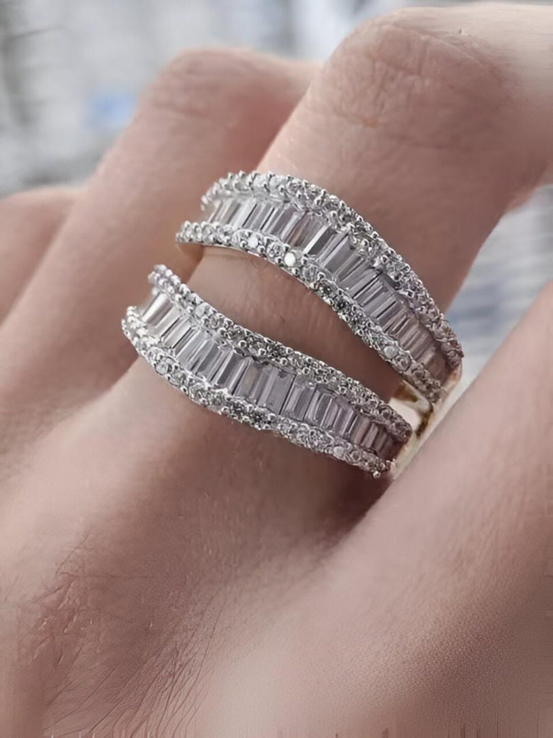 Baguette Cubic Zirconia Enhancer Ring, 14k White Gold Plated, Sterling ...
