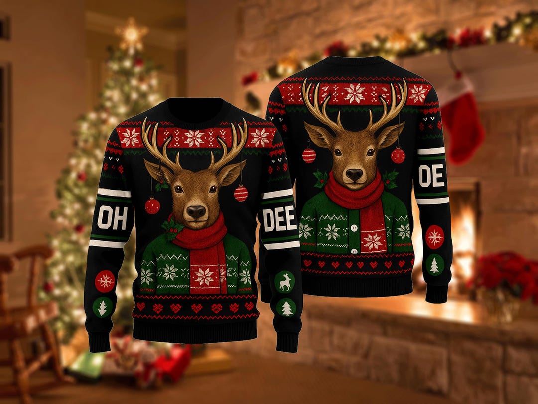 Ugly Christmas Sweater Deer, Funny Oh Deer Xmas Sweatshirt, Holiday ...
