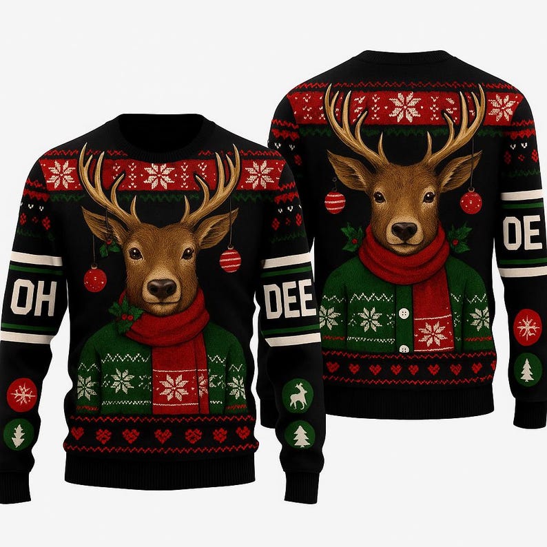 Ugly Christmas Sweater Deer, Funny Oh Deer Xmas Sweatshirt, Holiday ...