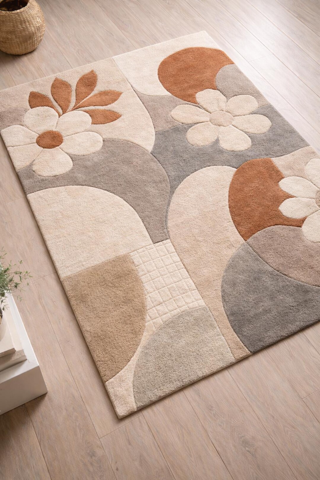 Abstract Floral Rug | Modern Neutral Area Carpet - Etsy
