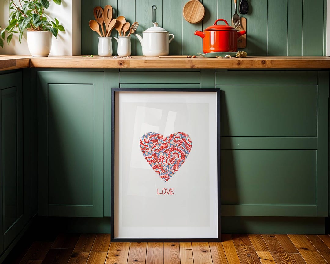 Printable Red Heart Wall Art Poster LOVE Mandala Inspired Mosaic ...