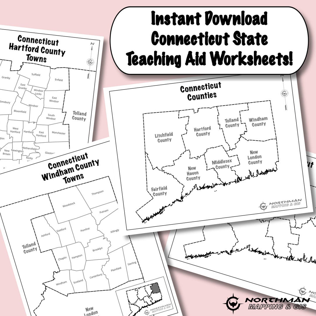 Connecticut Printable Map Teaching Aid Homeschool Learning Worksheets ...