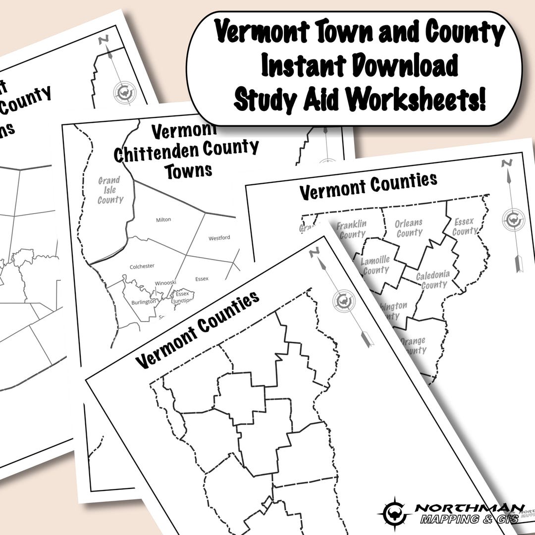Vermont State Printable Map Set – Educational Geography Towns and ...