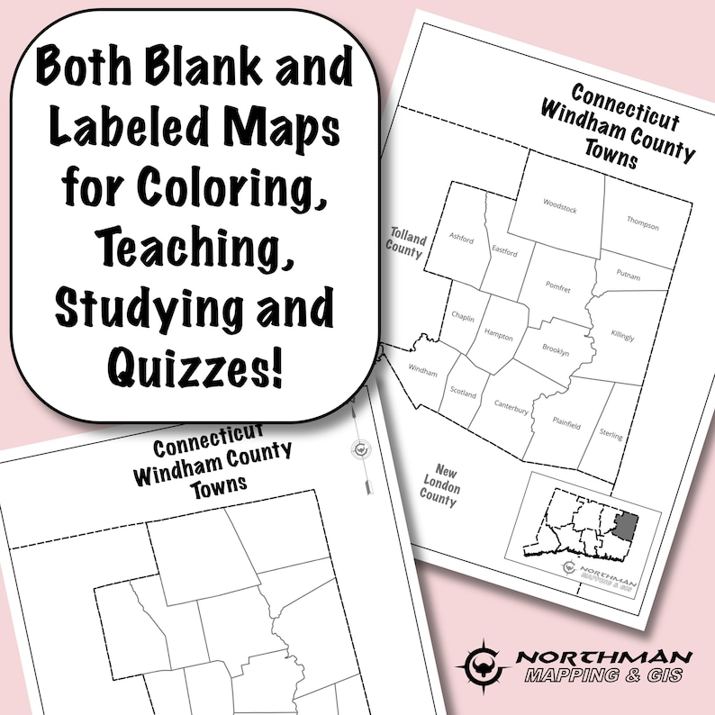 Connecticut Printable Map Teaching Aid Homeschool Learning Worksheets ...