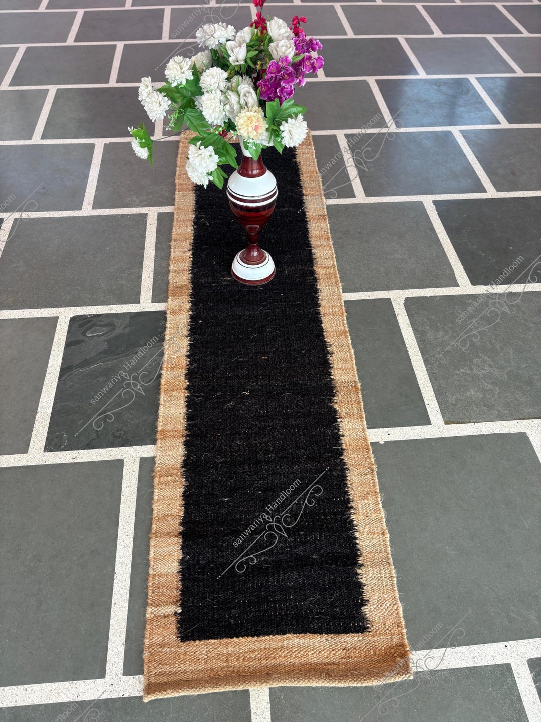 Handwoven Hemp Jute Runner Rug – Black Farmhouse Boho Hallway Sisal ...