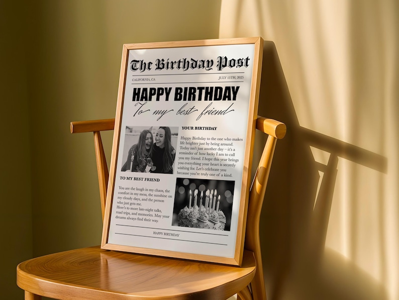 Personalized Birthday Newspaper Poster for Best Friend – Custom Photo ...