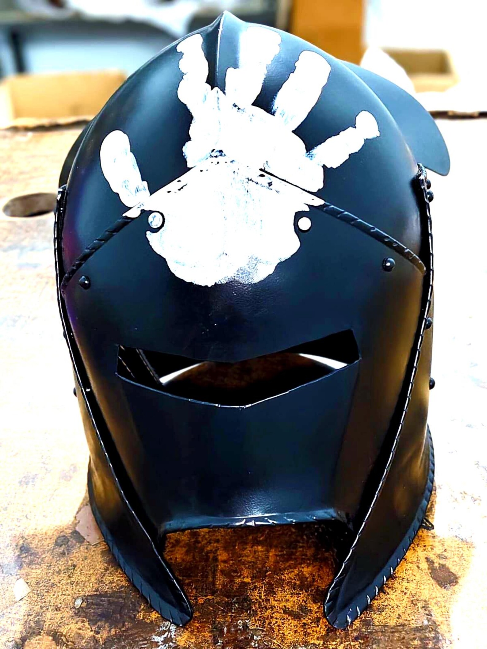 Medieval Black Steel Knight Helmet With Handprint Design – LARP ...