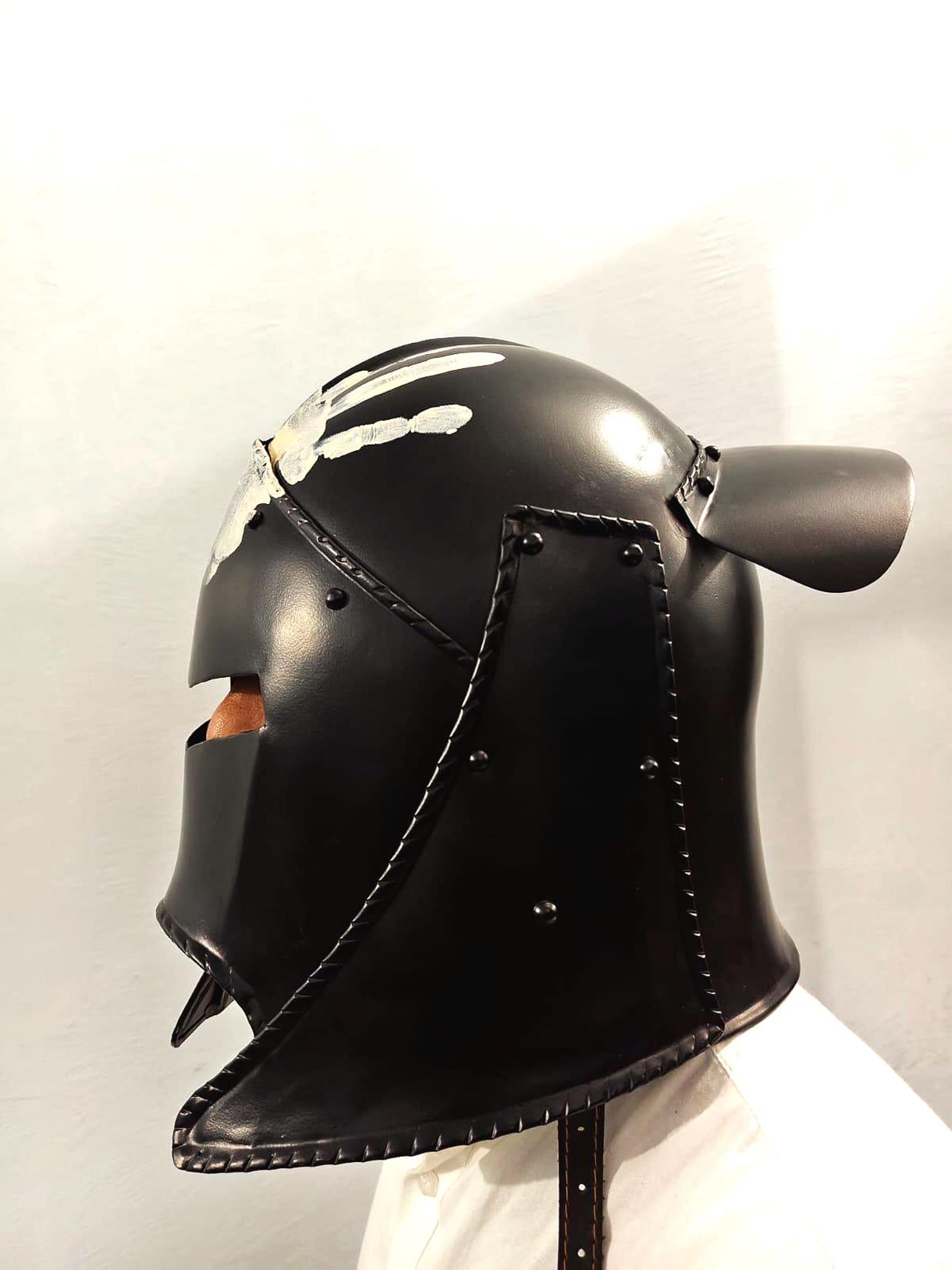 Medieval Black Steel Knight Helmet With Handprint Design – LARP ...