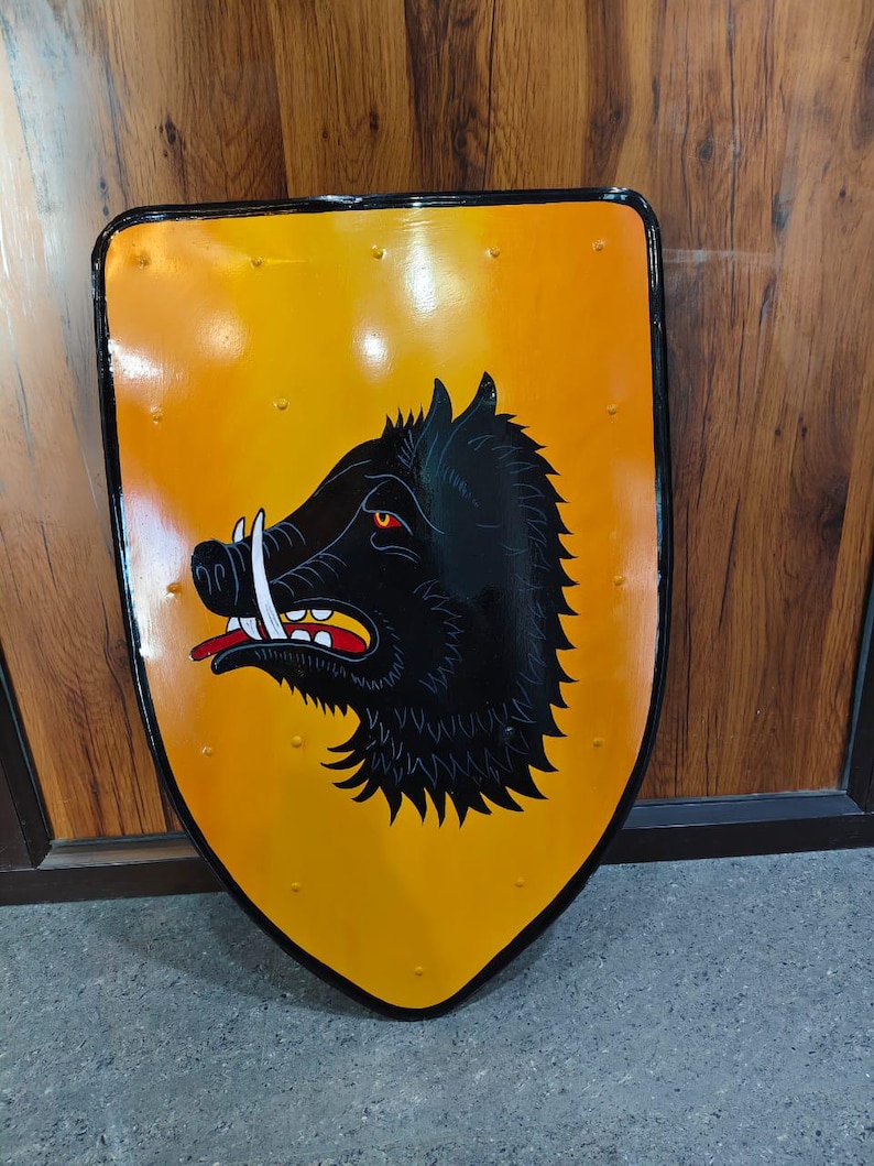 28 Inch Hand-painted Medieval Boar Crest Shield | Wooden Heraldic ...