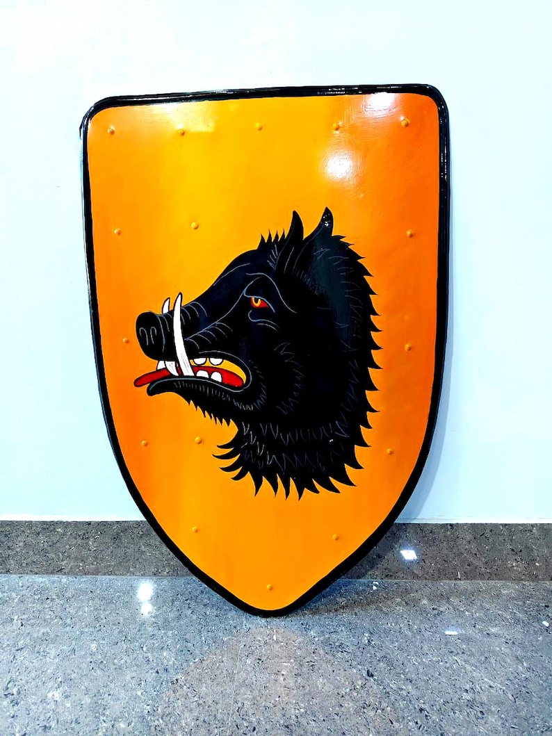 28 Inch Hand-painted Medieval Boar Crest Shield | Wooden Heraldic ...