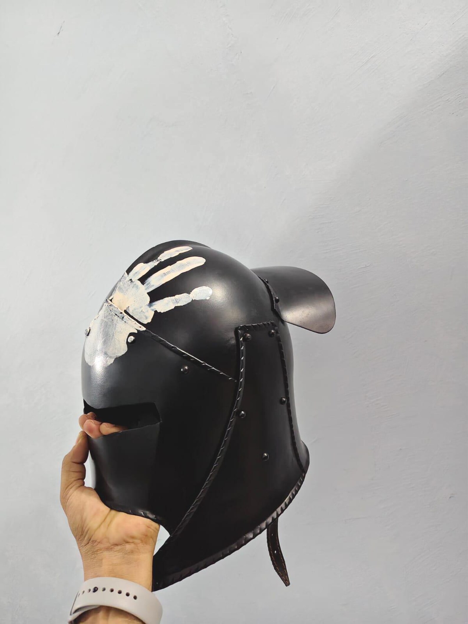 Medieval Black Steel Knight Helmet With Handprint Design – LARP ...
