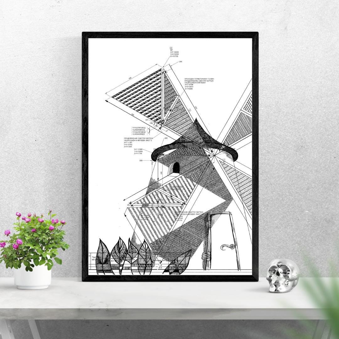 Windmind – Industrial Nature Printable Art | Blueprint Windmill ...