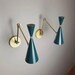 Mid-century Double Cone Wall Sconce – Teal & Brass - Etsy