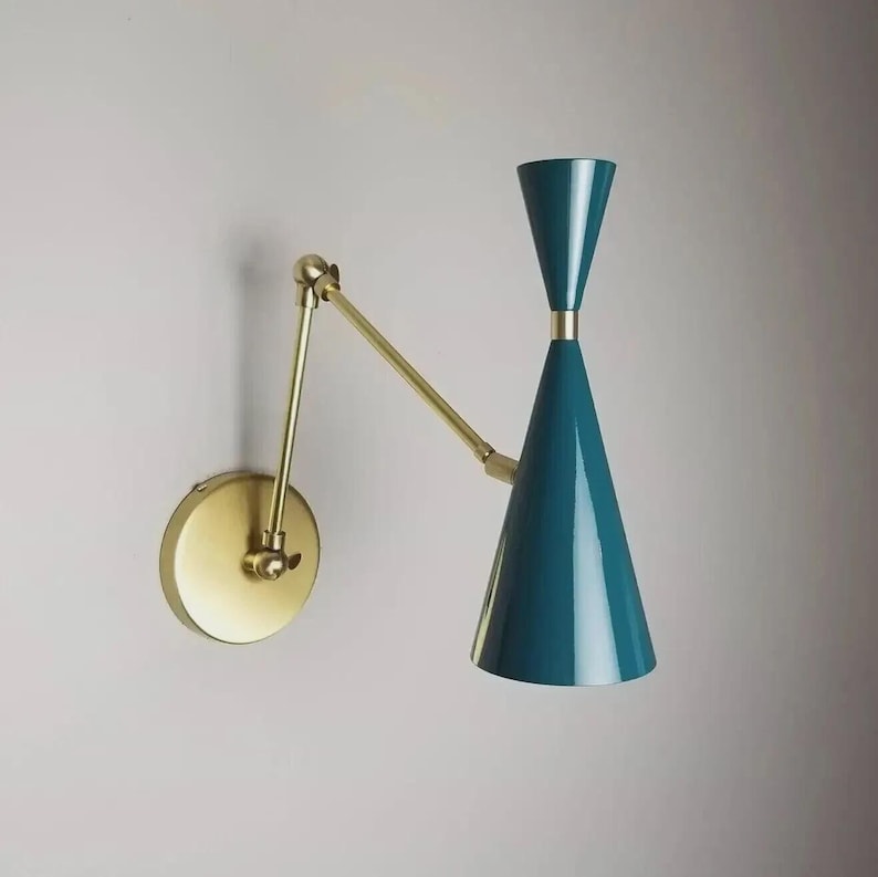 Mid-century Double Cone Wall Sconce – Teal & Brass - Etsy
