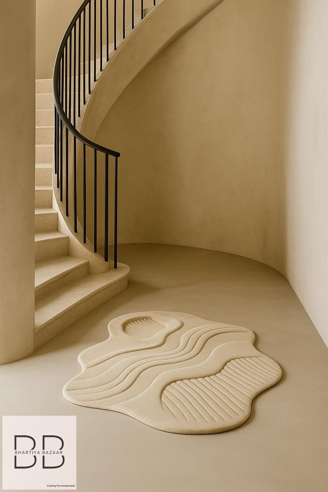 Modern Abstract Organic Shape Rug – Irregular Hand Tufted Neutral Beige ...