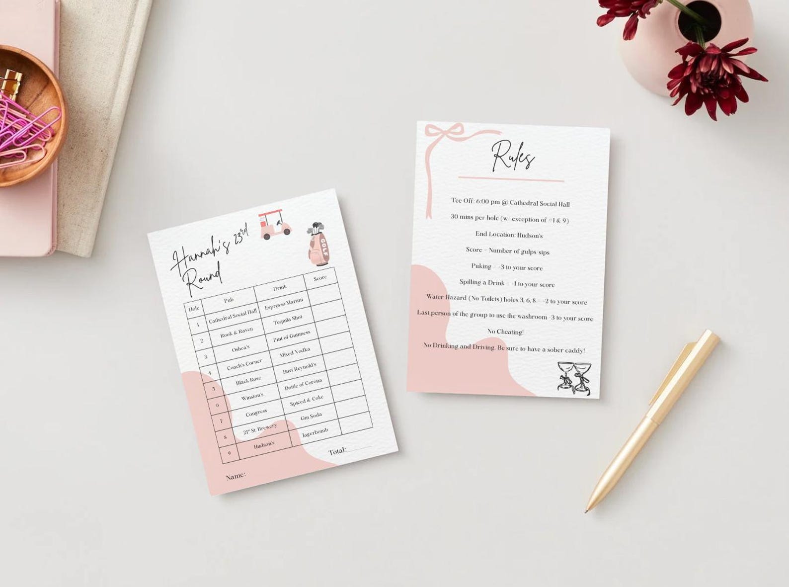 Printable Pub Golf Scorecard - Editable and Fun Bar Crawl Game Template ...