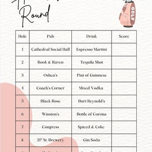 Printable Pub Golf Scorecard - Editable and Fun Bar Crawl Game Template ...