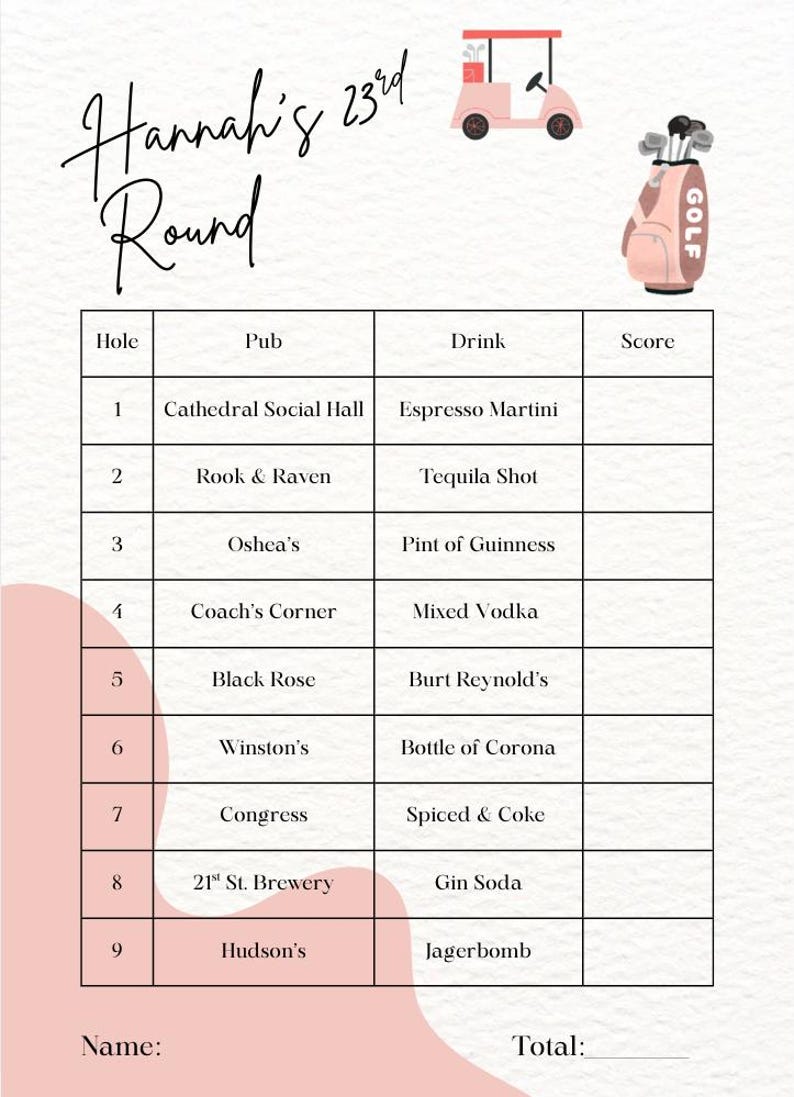 Printable Pub Golf Scorecard - Editable and Fun Bar Crawl Game Template ...