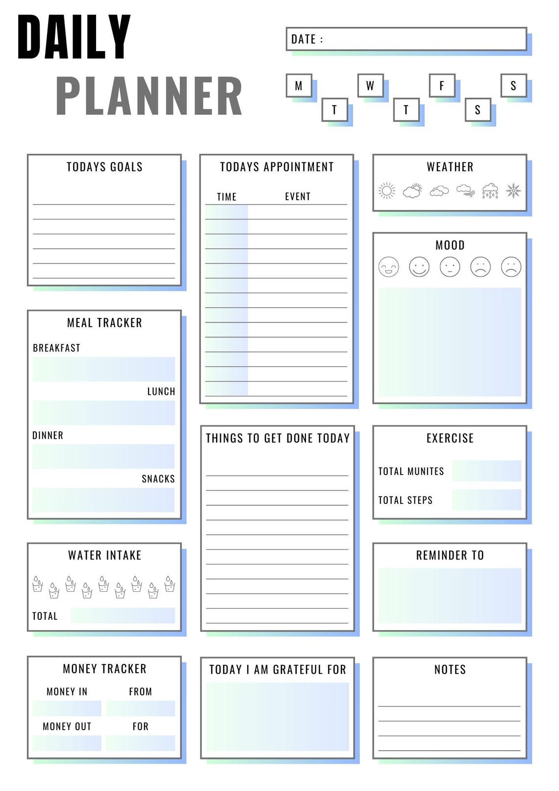 Daily Planner Printable, Digital PDF - Etsy