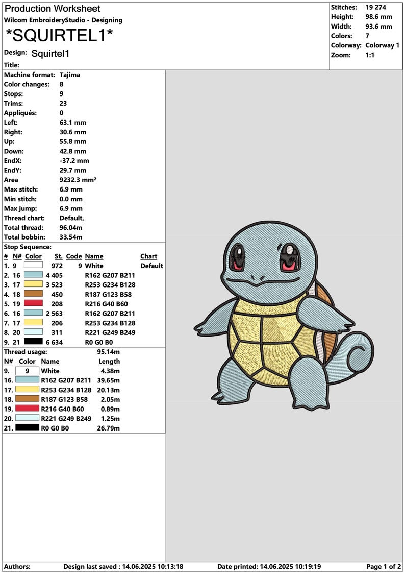 Squirtle Embroidery Design, Pokemon Machine Embroidery File, 7 Sizes ...