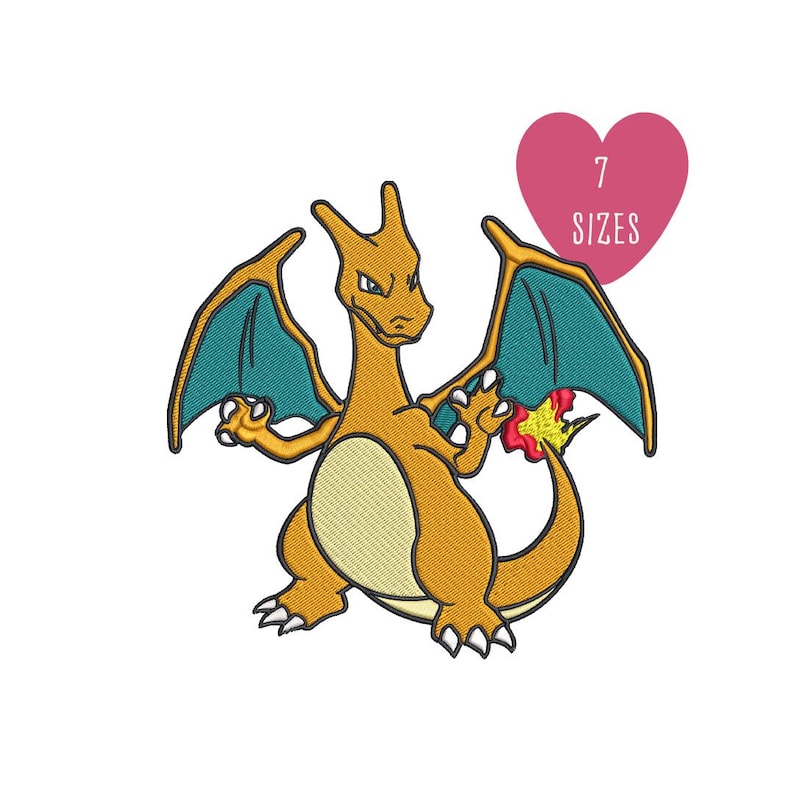 Charizard Embroidery Design, Fire Dragon Pokemon Machine Embroidery ...