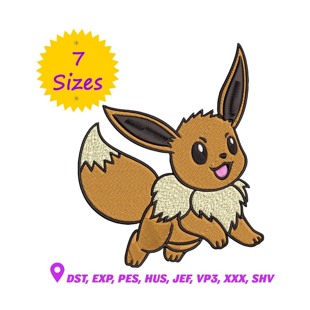 Eevee Machine Embroidery Design, Cute Pokemon Pattern (7 Sizes ...