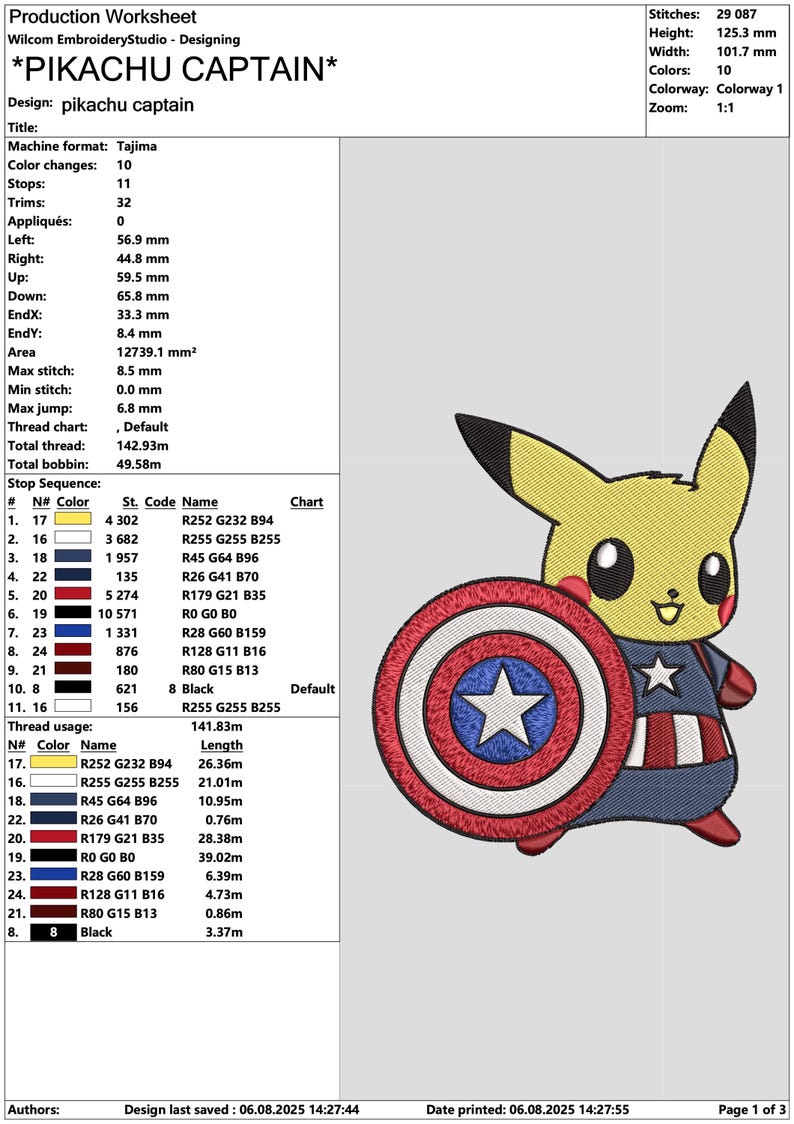 Captain Pikachu Embroidery Design | Superhero Machine Embroidery File ...