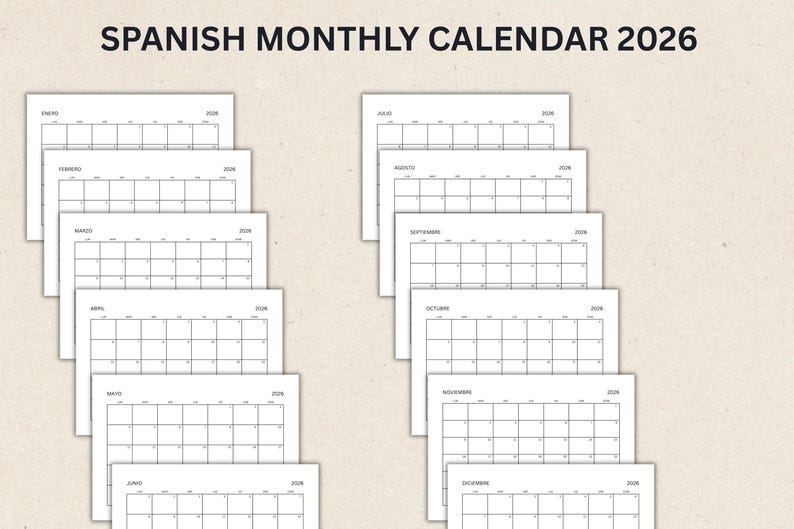 Spanish 2026 Monthly Calendar Printable | A4, US Letter (PDF) - Etsy