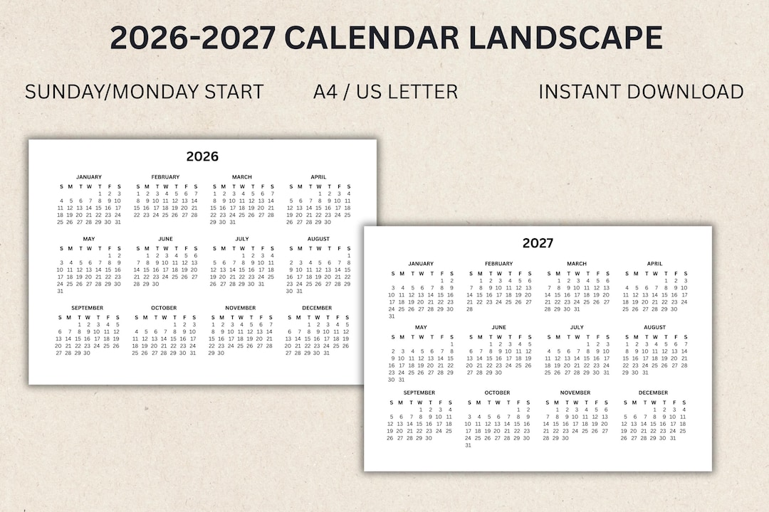2026-2027 Printable Calendar | Landscape, A4, US Letter (PDF Download ...