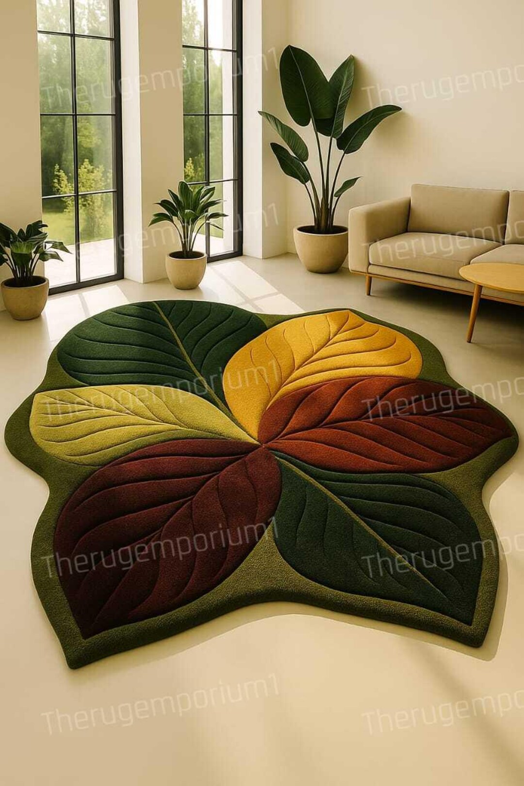 Handmade 3D Leaf Rug: Botanical Tufted Area Carpet - Etsy